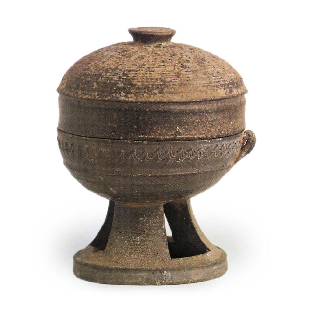 Sue ware: covered stem bowl with handle. | Ceramics Story