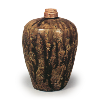 Seto ware: Vase with seal and flower design in iron glaze | Ceramics Story