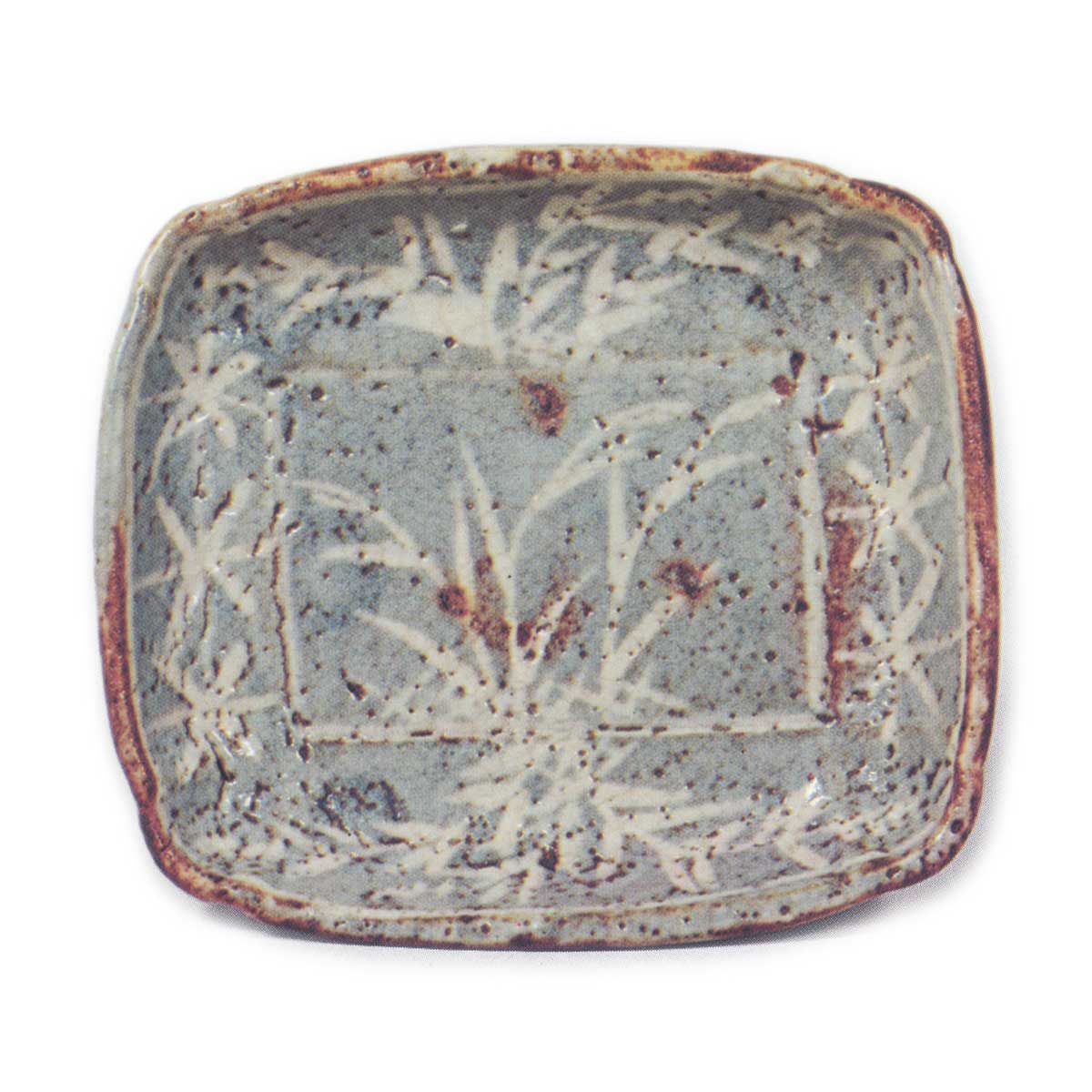 Gray Shino mukozuke dish with reed design | Ceramics Story