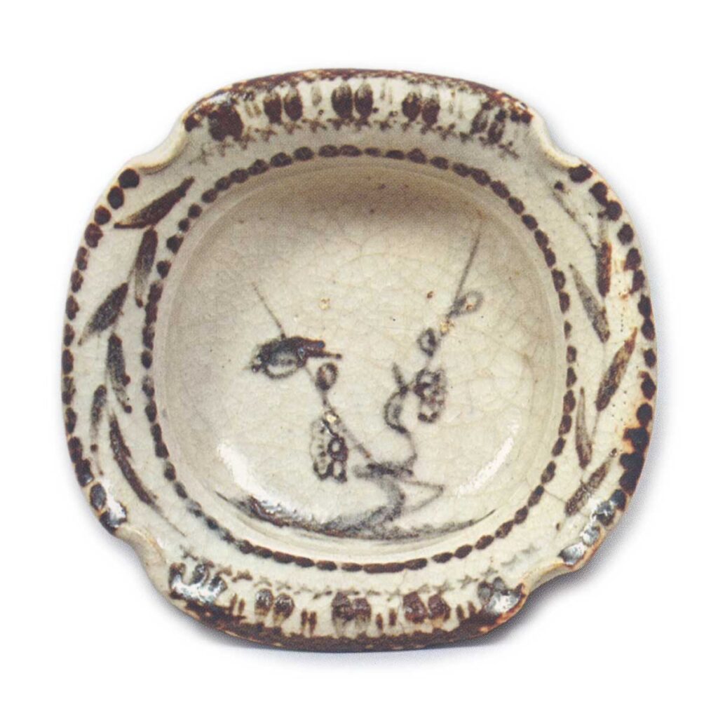 Shino mukozuke dish with plum-tree and uguisu (bush warbler) design ...