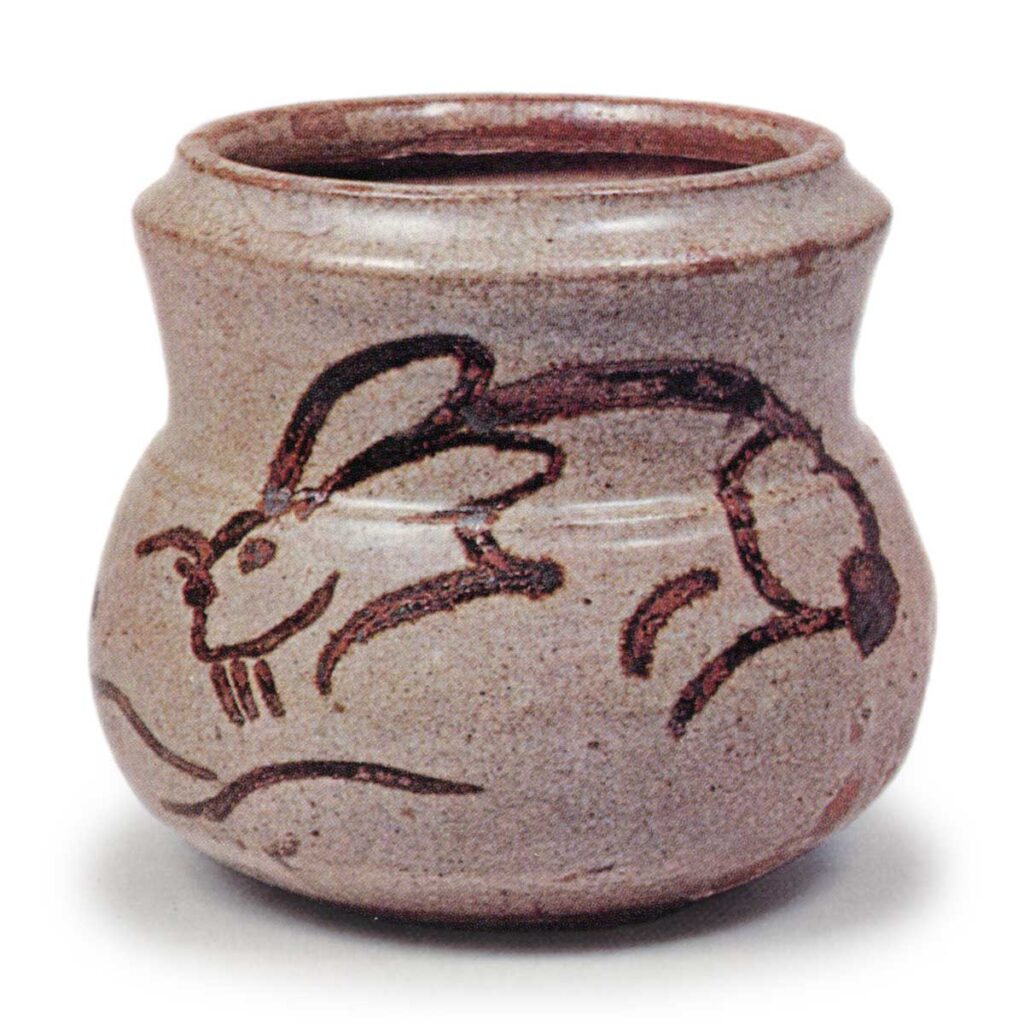 ncense burner with moon and hare design, E-garatsu type | Ceramics Story