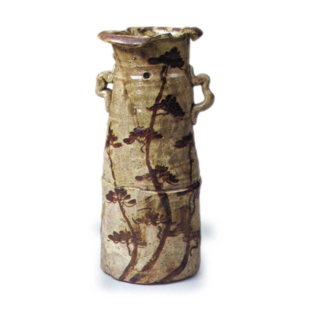 Oribe flower pot with handles with pine-tree design – Ceramics Story