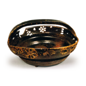 Bizen bowl with handle across mouth. with openwork design – Ceramics Story