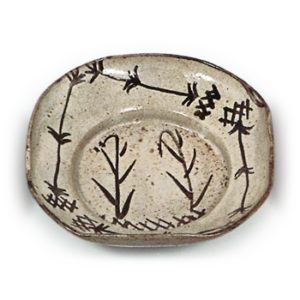 Five rounded square mukozuke bowls with reed designs, E-garatsu type ...