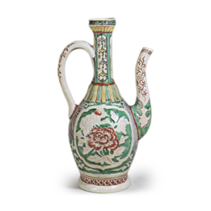 Ewer with relief design of peonies, enamelled ware – Ceramics Story